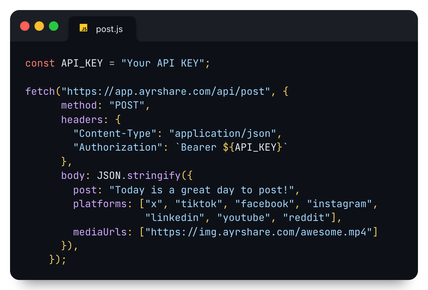 Social Media APIs for Posting, Scheduling, and Analytics | Ayrshare