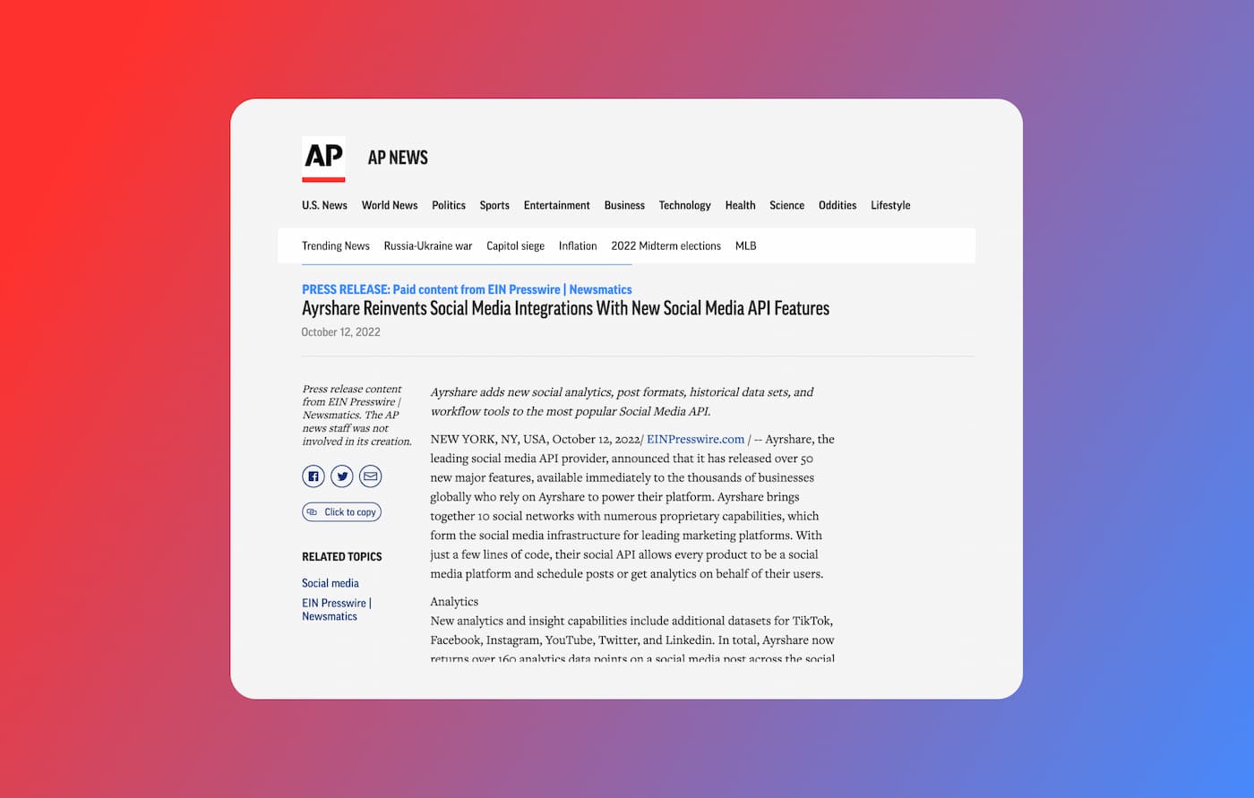 Ayrshare Reinvents Social Media Integrations With New Social Media API Features [Press Release]